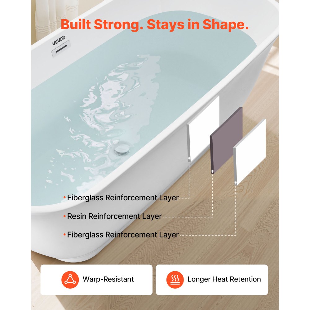 VEVOR Acrylic Freestanding Bathtub, 67 Inch Contemporary Soaking White ...