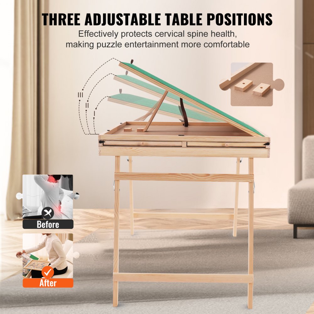 VEVOR 1500 Piece Puzzle Table with Folding Legs, 4 Drawers and Cover ...