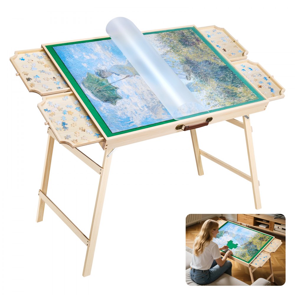 VEVOR 1500 Piece Puzzle Table with Folding Legs, 4 Drawers and Cover ...