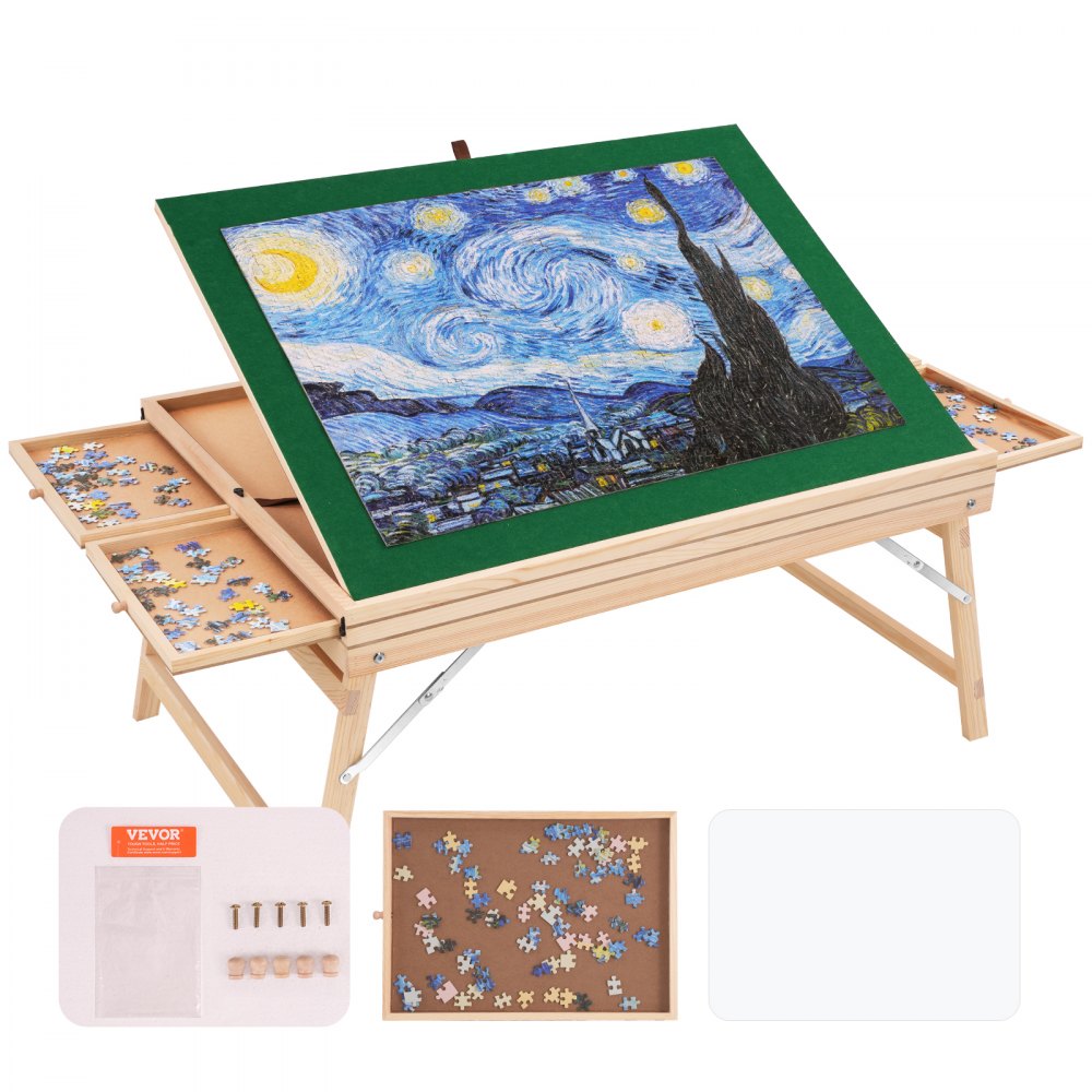 VEVOR 1500 Piece Puzzle Table with Folding Legs, 4 Drawers and Cover ...