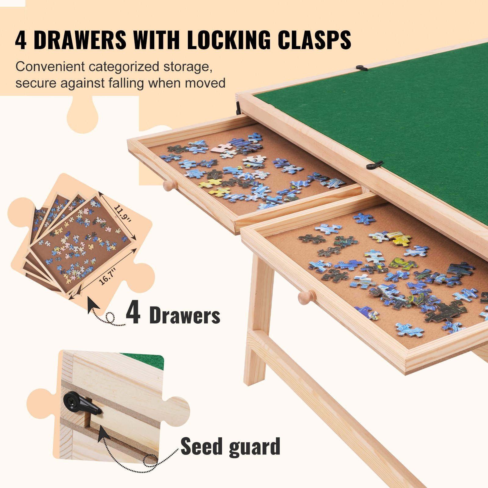 VEVOR 1500 Piece Puzzle Table with Folding Legs, 4 Drawers and Cover ...