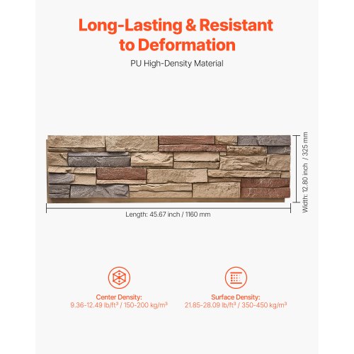 VEVOR Faux Stacked Stone Panel, 45.6 x 12.8 in Artificial Stone Wall ...