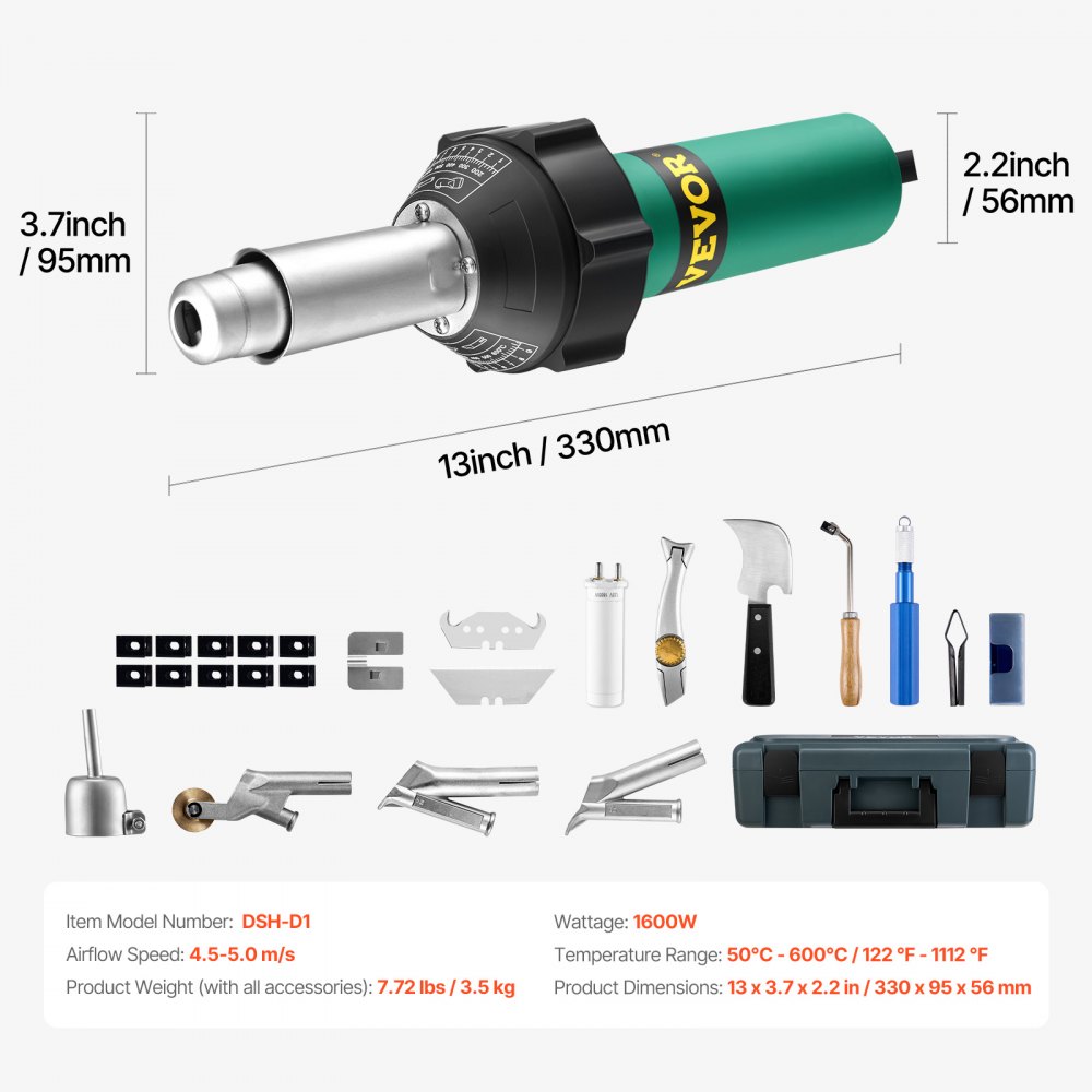 VEVOR PVC Welding Heat Gun — 4mm and 5mm Round Y Nozzles