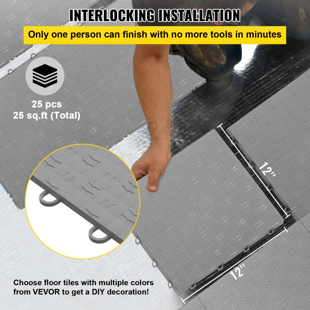 VEVOR Garage Tiles Interlocking Garage Flooring Tiles 12x12" 25 Pack ...
