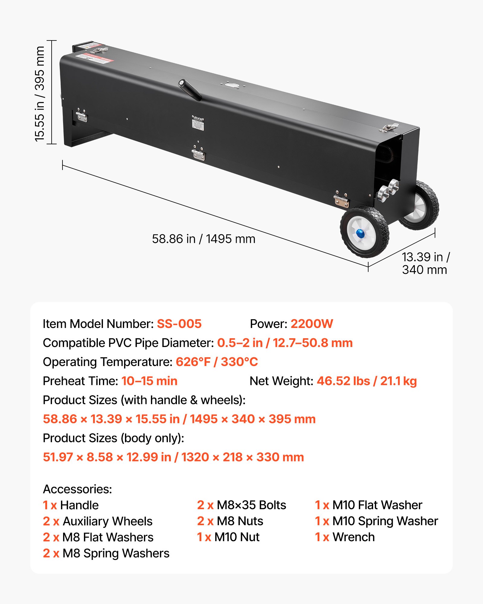 VEVOR Electric PVC Conduit Heater, 1/2" to 4", 2200W Rapid and Even ...