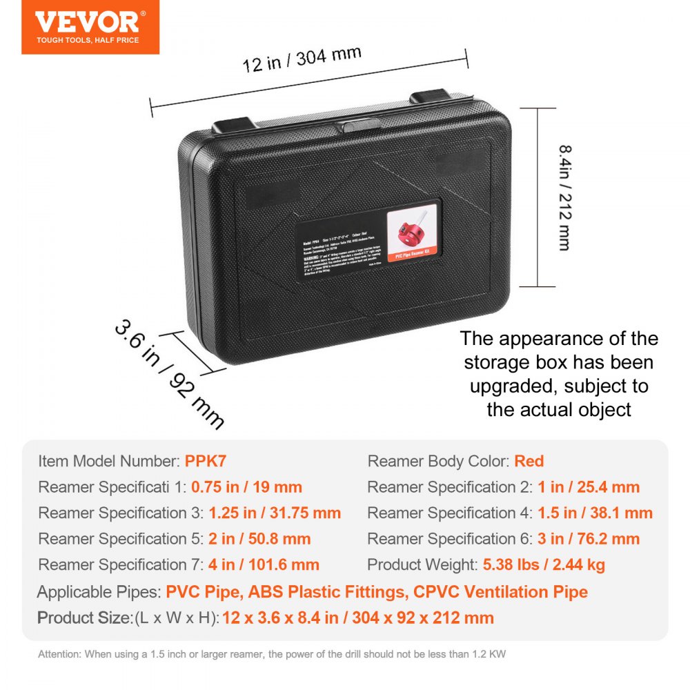 VEVOR PVC Pipe Reamer Kit – 7-Piece SCH, 40 Aluminum Tool