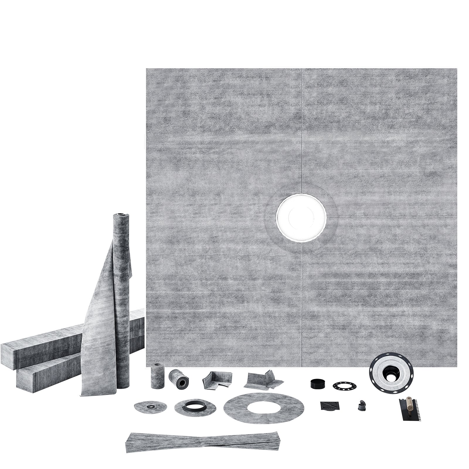 VEVOR Shower Curb Kit, 72"x72" Shower Pan Kit with 2" PVC Central ...