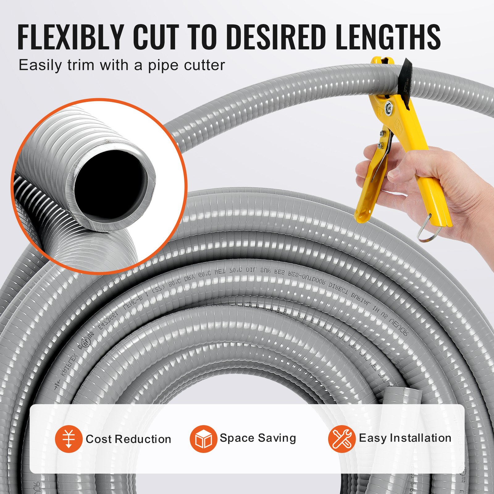 VEVOR 1/2-Inch Flexible Electrical Conduit, 100 ft, PVC Liquid-Tight ...