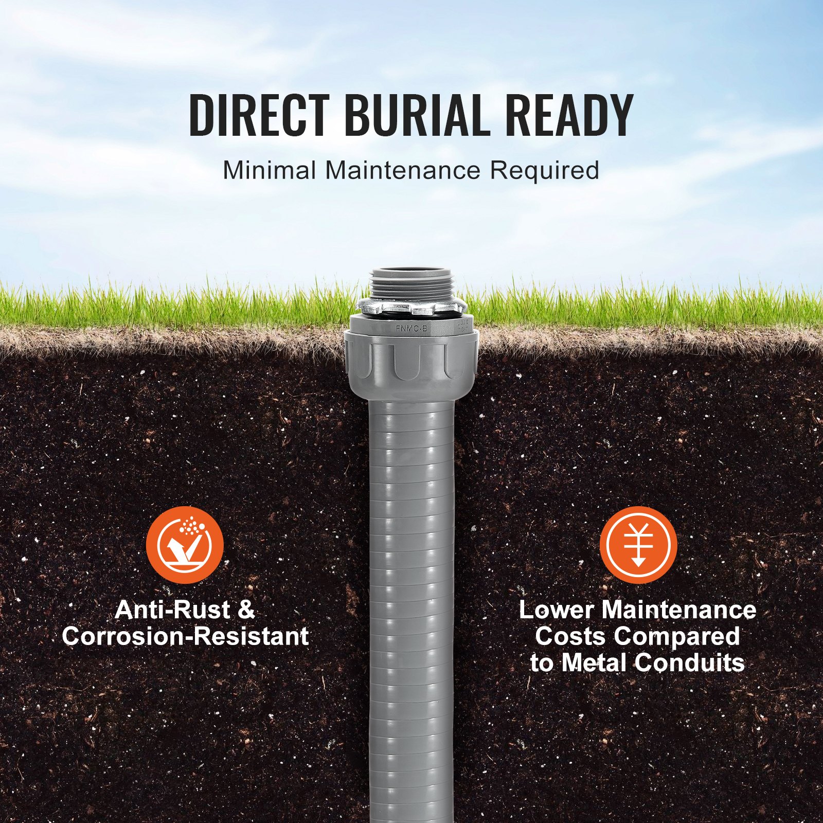 VEVOR 1/2-Inch Flexible Electrical Conduit, 100 ft, PVC Liquid-Tight ...