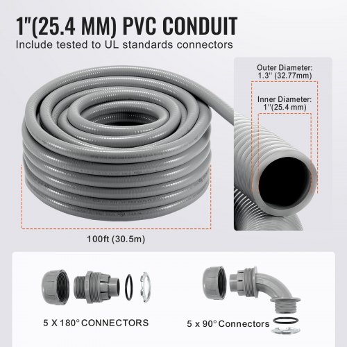 VEVOR 1-Inch Flexible Electrical Conduit, 100 ft, PVC Liquid-Tight ...