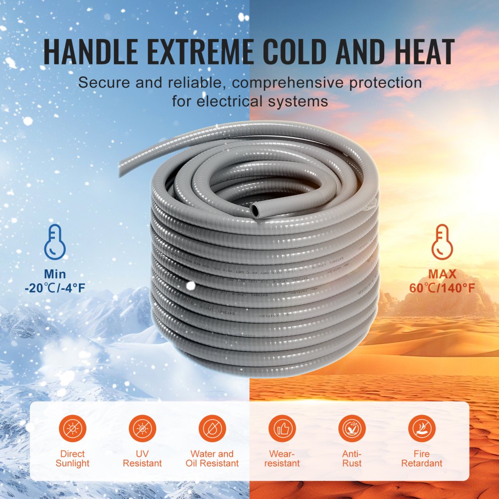 VEVOR 1-Inch Flexible Electrical Conduit, 100 ft, PVC Liquid-Tight ...