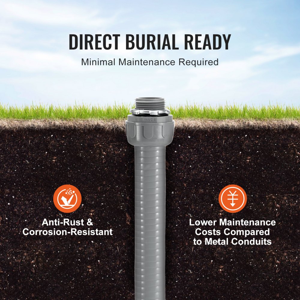 VEVOR 1-Inch Flexible Electrical Conduit, 100 ft, PVC Liquid-Tight ...