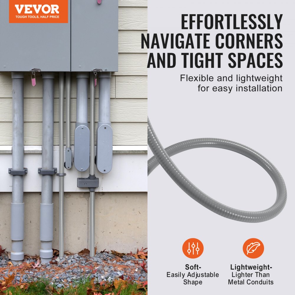 VEVOR 3/4-Inch Flexible Electrical Conduit, 100 ft, PVC Liquid-Tight ...