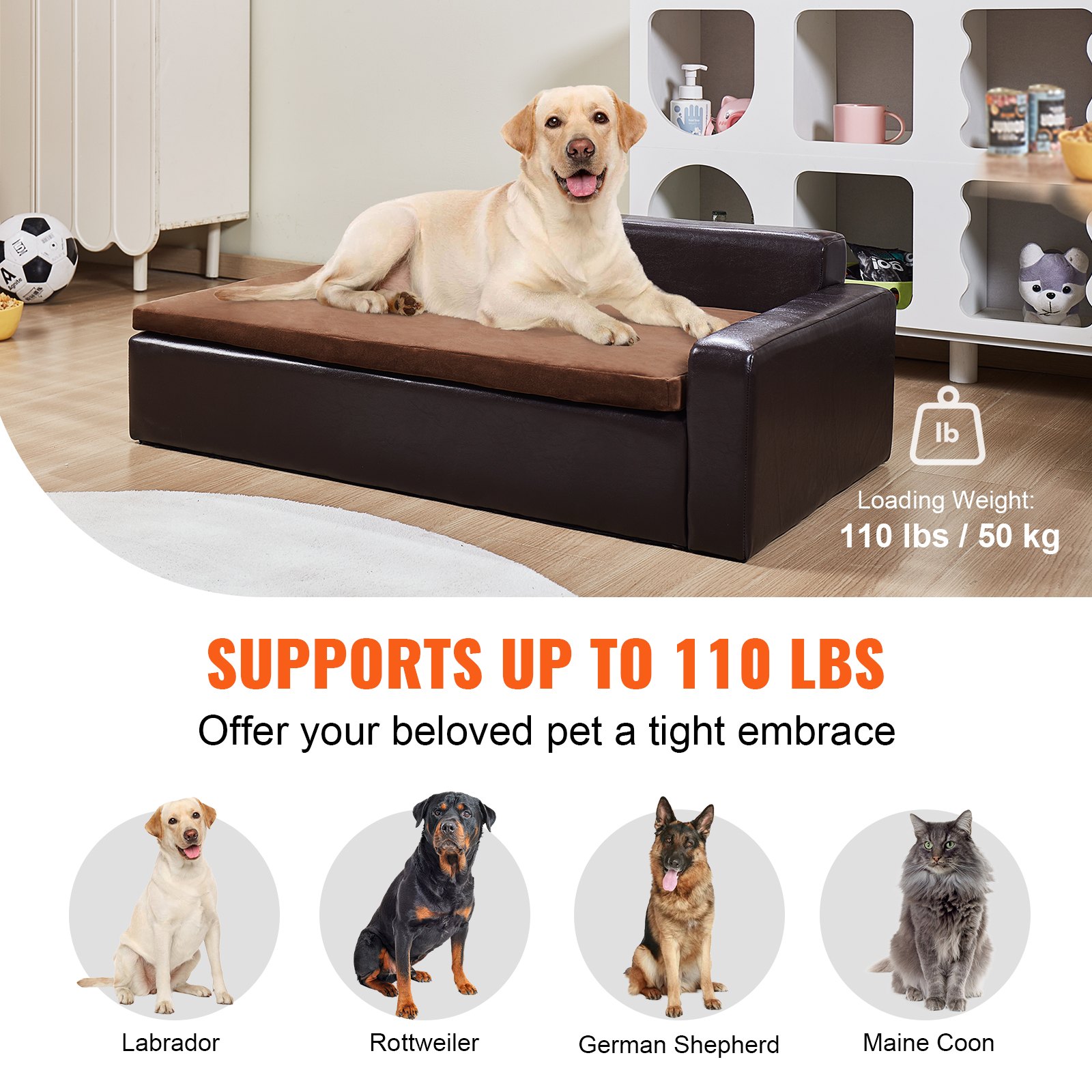 VEVOR Pet Sofa, Dog Couch for Large-Sized Dogs and Cats, Soft Leather ...