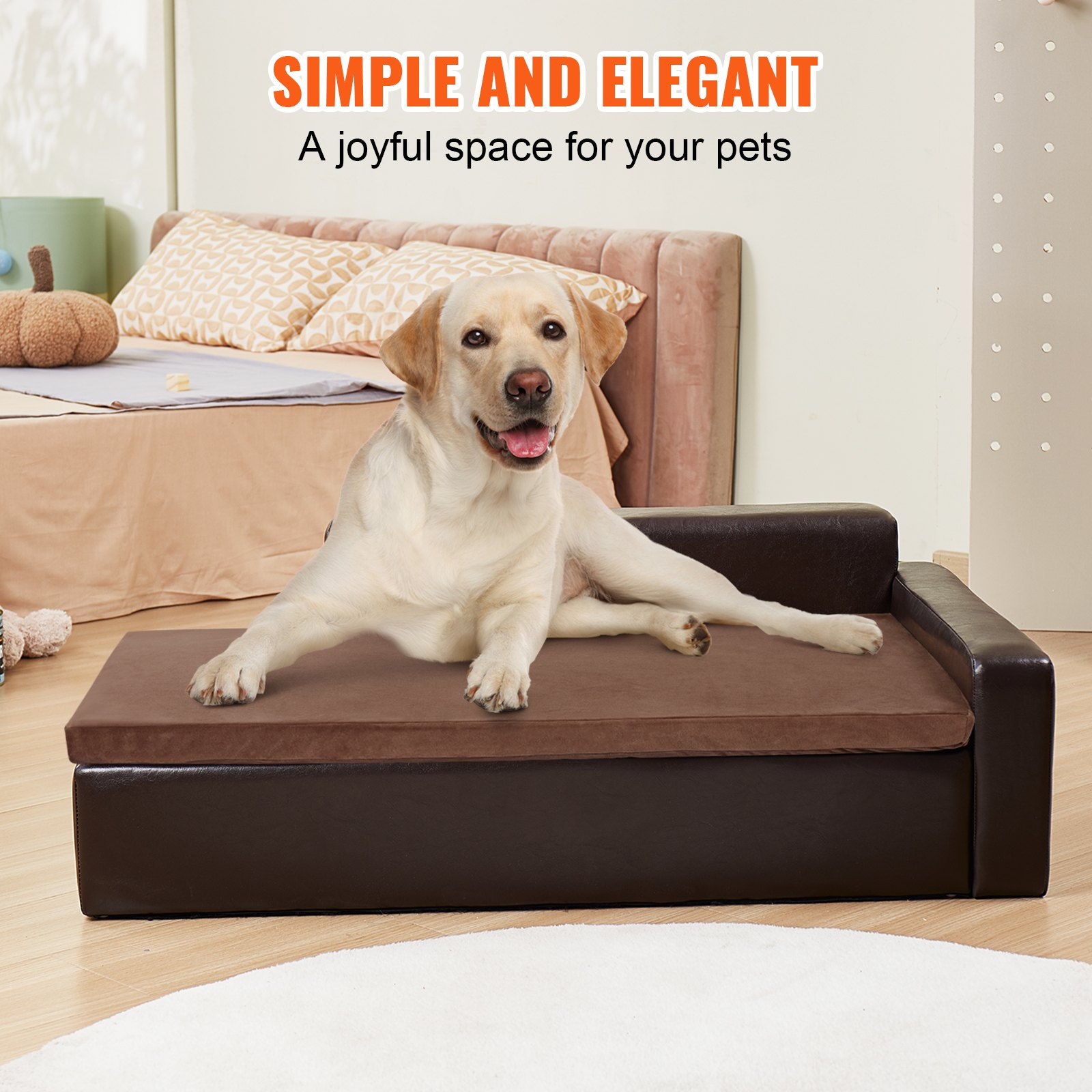 VEVOR Pet Sofa, Dog Couch for Large-Sized Dogs and Cats, Soft Leather ...