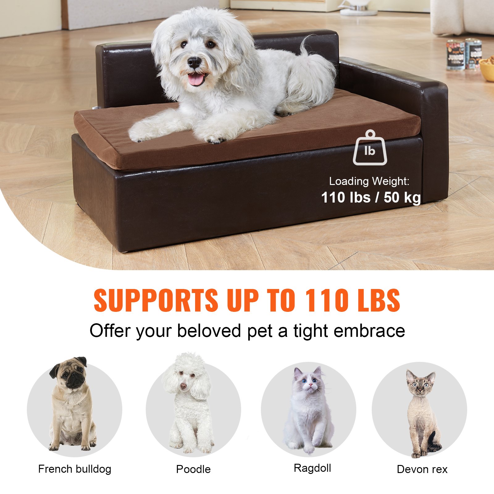 VEVOR Pet Sofa, Dog Couch for Medium-Sized Dogs and Cats, Soft Leather ...