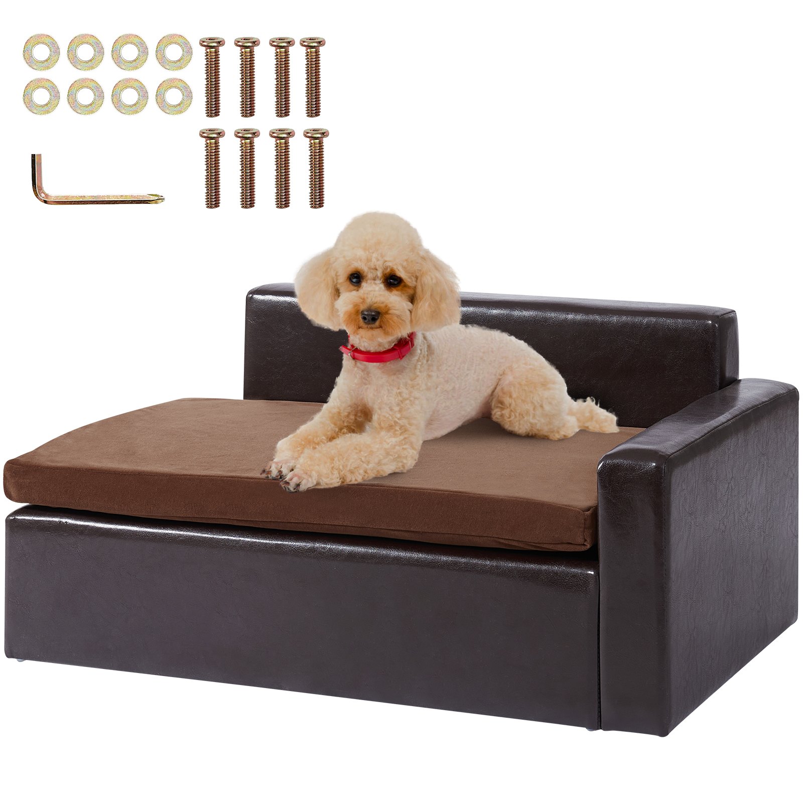 VEVOR Pet Sofa, Dog Couch for Medium-Sized Dogs and Cats, Soft Leather ...