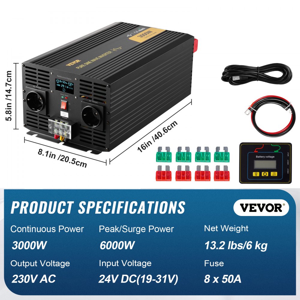 VEVOR Pure Sine Wave Inverter Power Inverter 3000W DC24V to AC230V ...