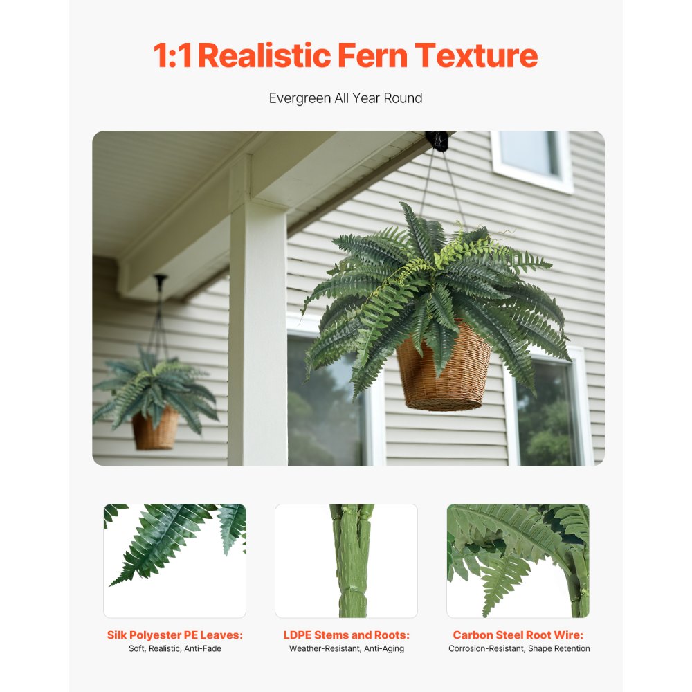 VEVOR Hanging Artificial Ferns — Home and Office Decor