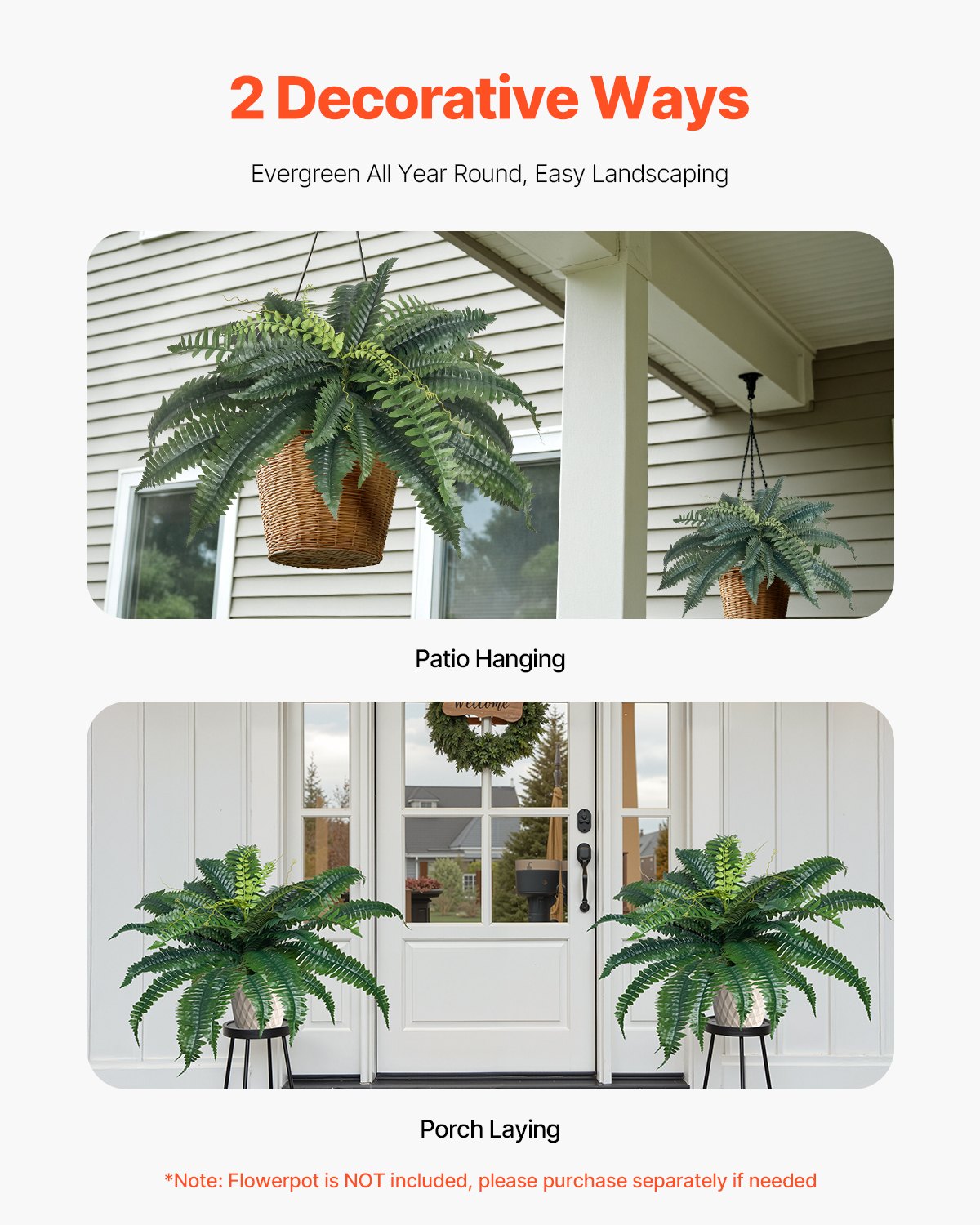 VEVOR Hanging Artificial Ferns — Home and Office Decor