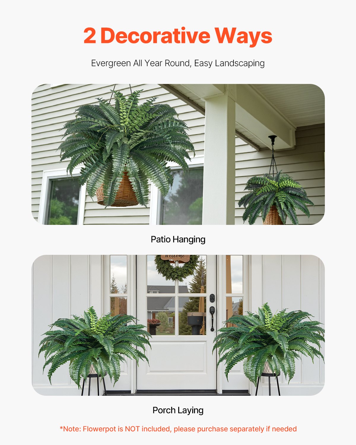 VEVOR Large Artificial Ferns — Hanging Faux Boston Ferns