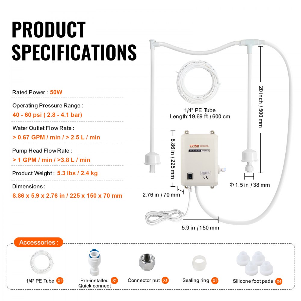 VEVOR Bottled Water Dispenser Pump System, 2x5 Gallon Dispensing System ...