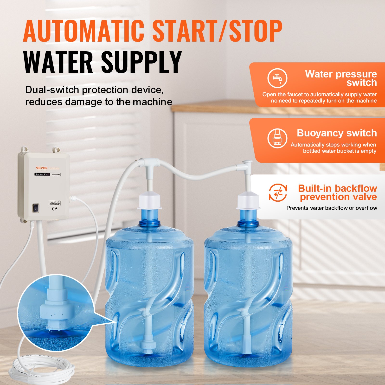 VEVOR Bottled Water Dispenser Pump System, 2x5 Gallon Dispensing System ...