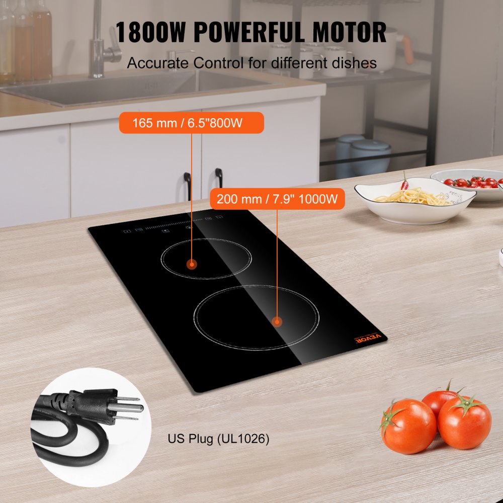 VEVOR Built in Electric Stove Top, 20 x 11.6 inch 2 Burners, 110V Glass ...