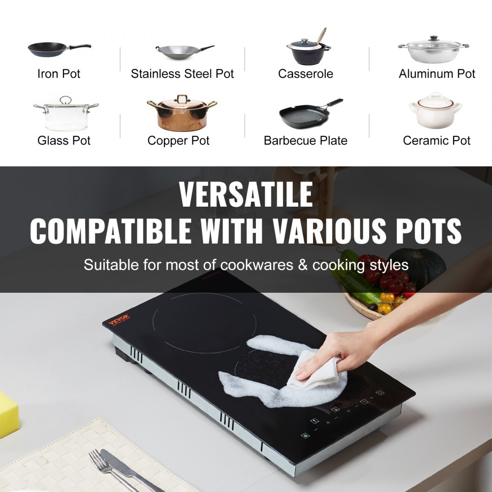 VEVOR Built-in Electric Cooktop Radiant Ceramic Cooktop 2 Burners 11 ...
