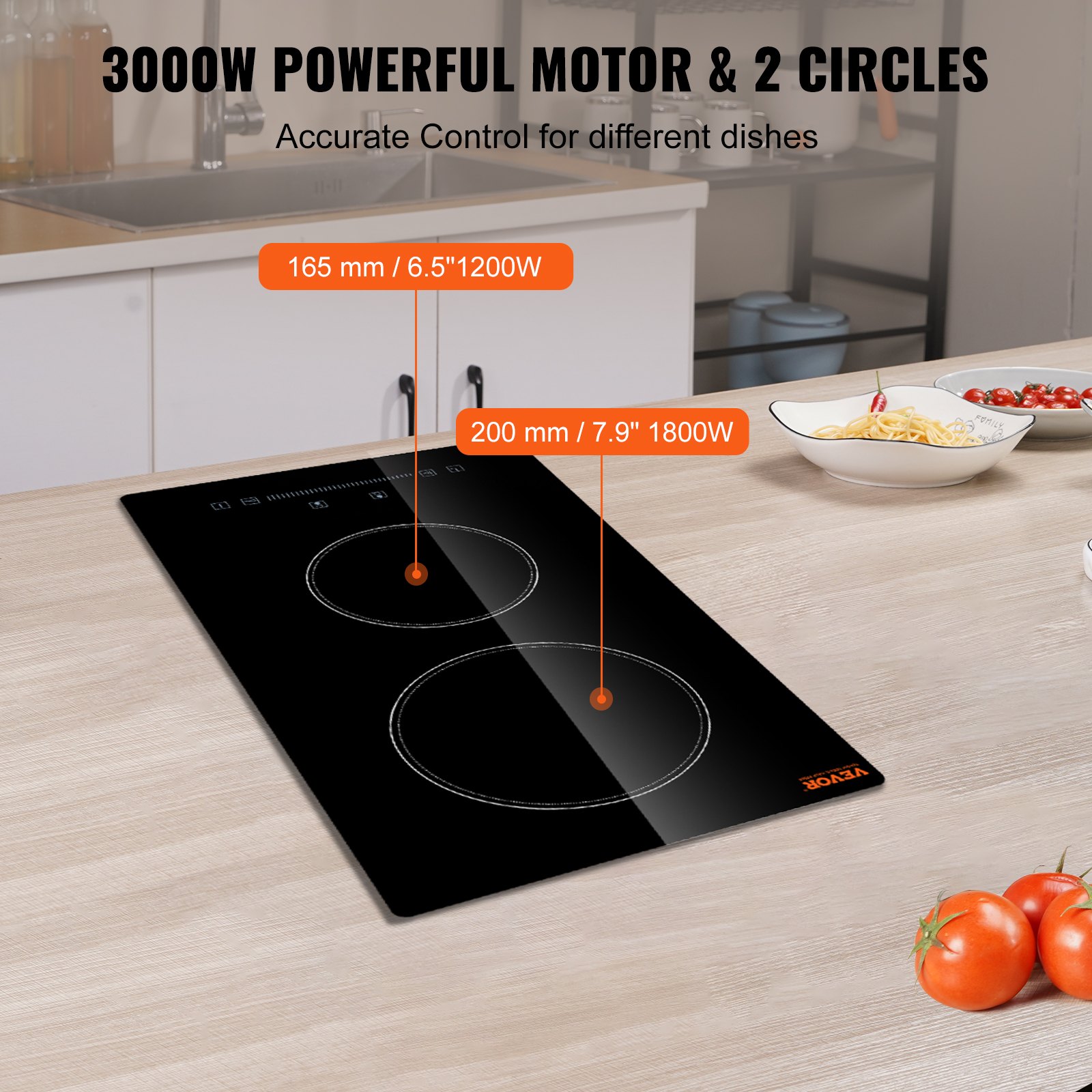 VEVOR Built in Electric Stove Top, 20 x 11.6 inch 2 Burners, 240V Glass ...