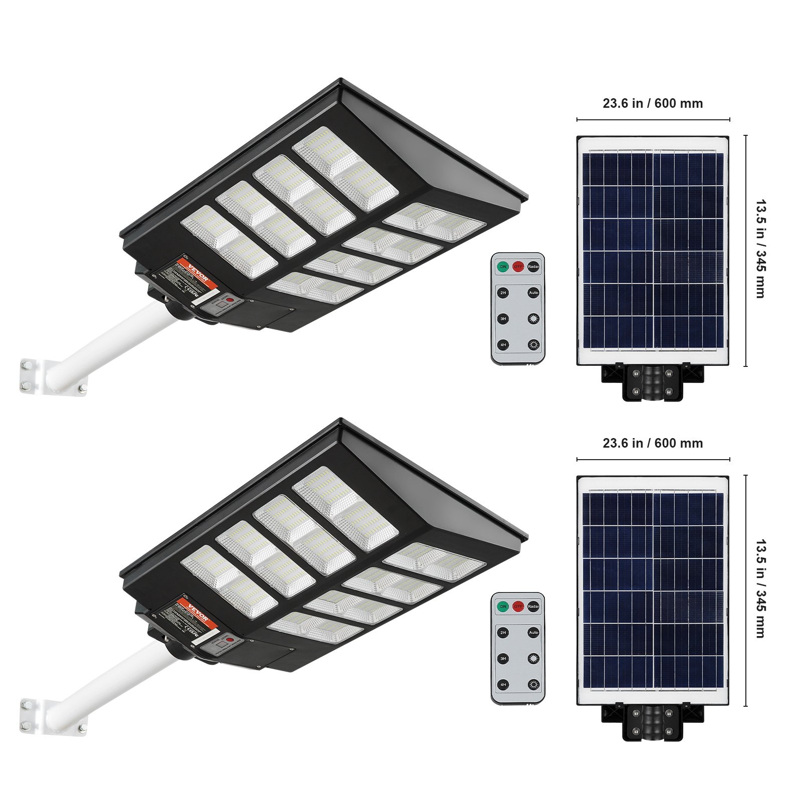 VEVOR 2PCS 800W Solar Street Light, 1400LM, LED Solar Flood Lights ...