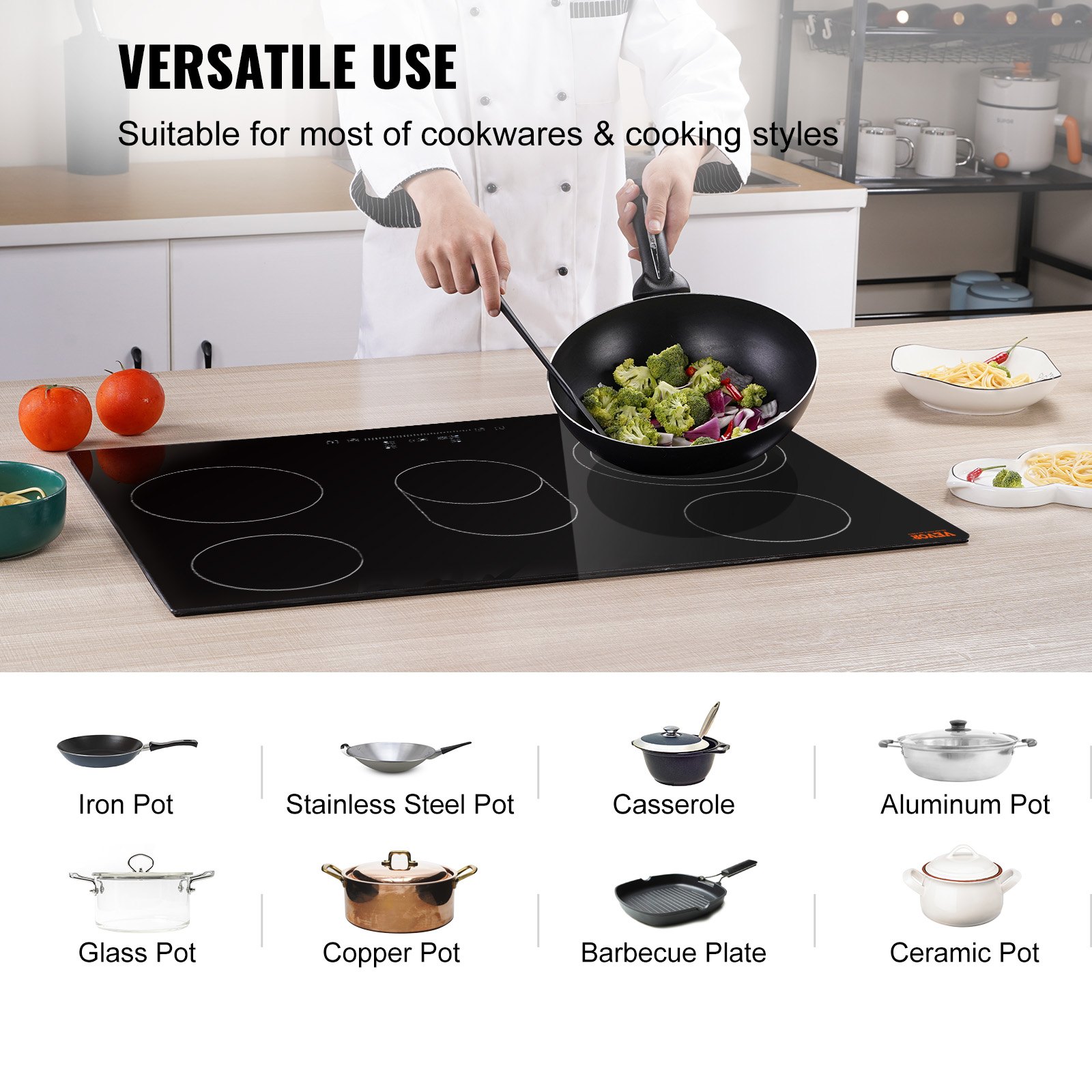 VEVOR Built in Electric Stove Top, 30.3 x 20.5 inch 5 Burners, 240V ...