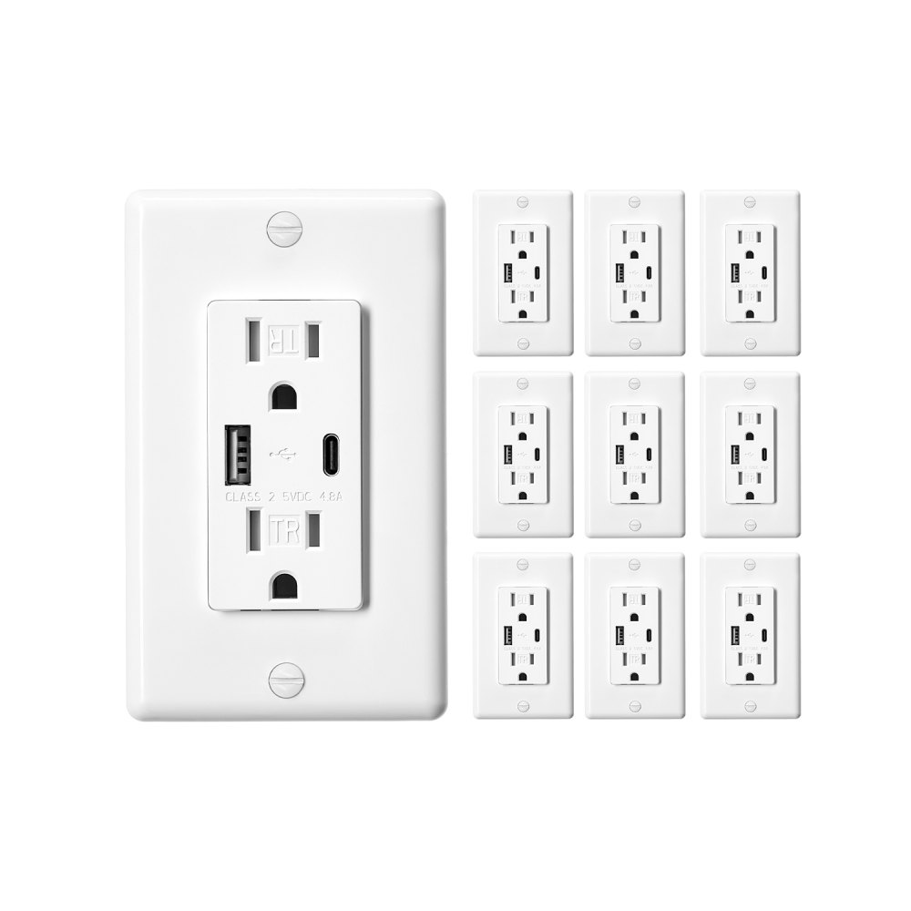 VEVOR USB Wall Outlet – 24W, Type C & A Ports, 2 AC, White