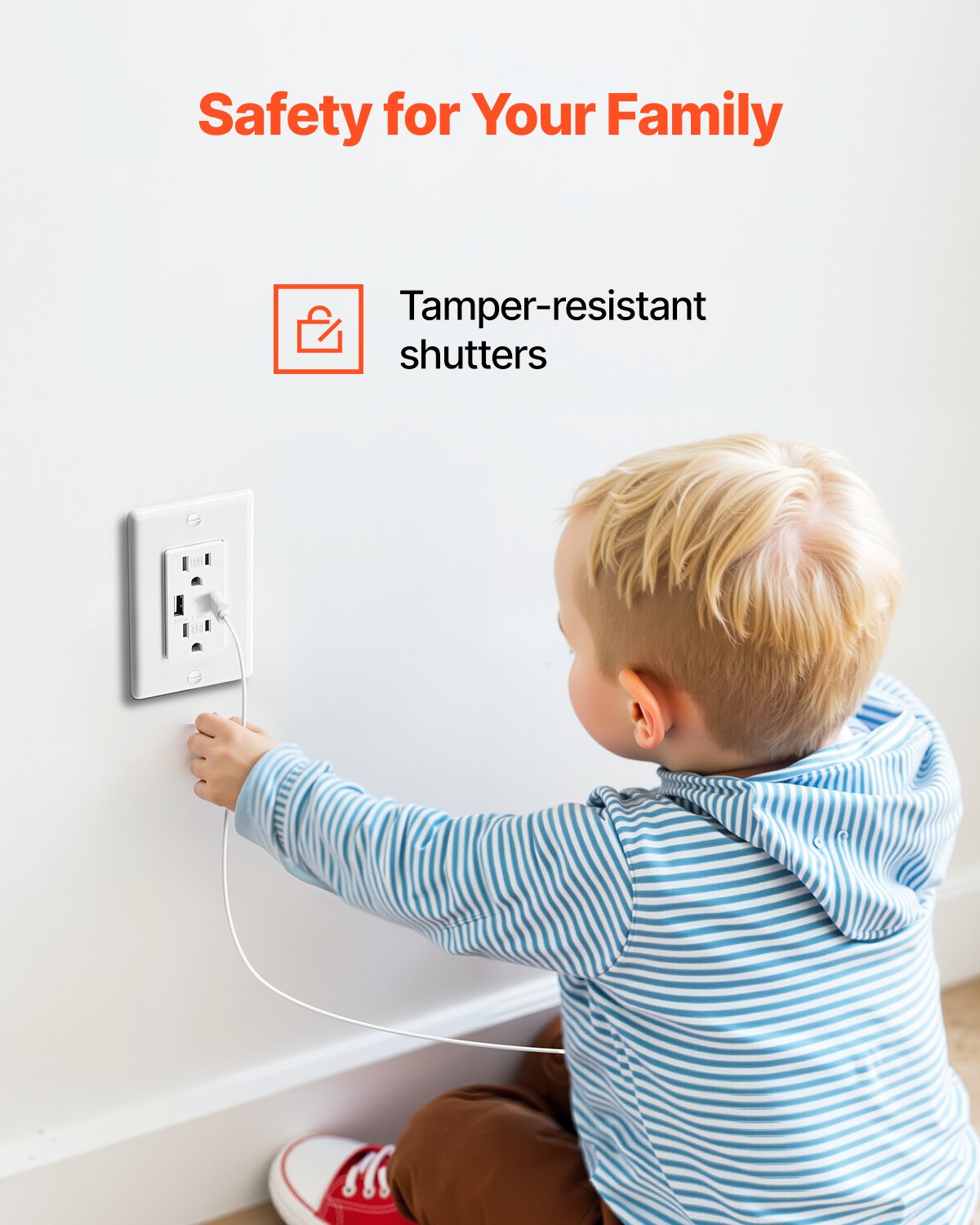 VEVOR USB Wall Outlet – 24W, Type C & A Ports, 2 AC, White