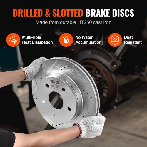 VEVOR Drilled Slotted Front and Rear Brake Rotors Pads Kit for Dodge ...