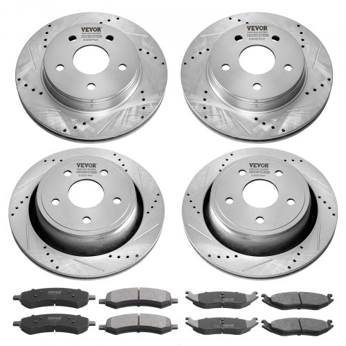 VEVOR Drilled Slotted Front and Rear Brake Rotors Pads Kit for Dodge ...