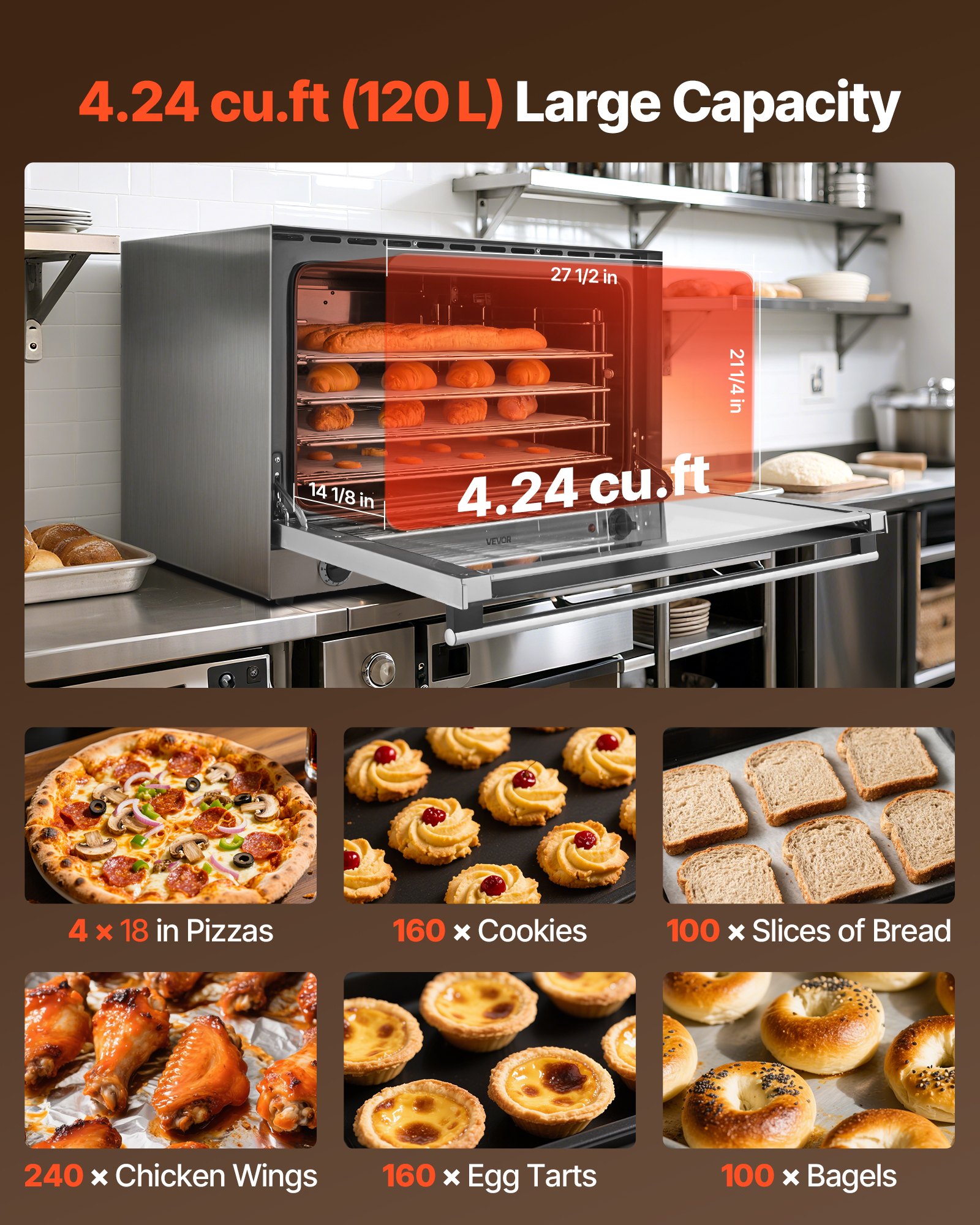 VEVOR Commercial Convection Oven, 4.24 cu.ft Countertop Oven for Full ...