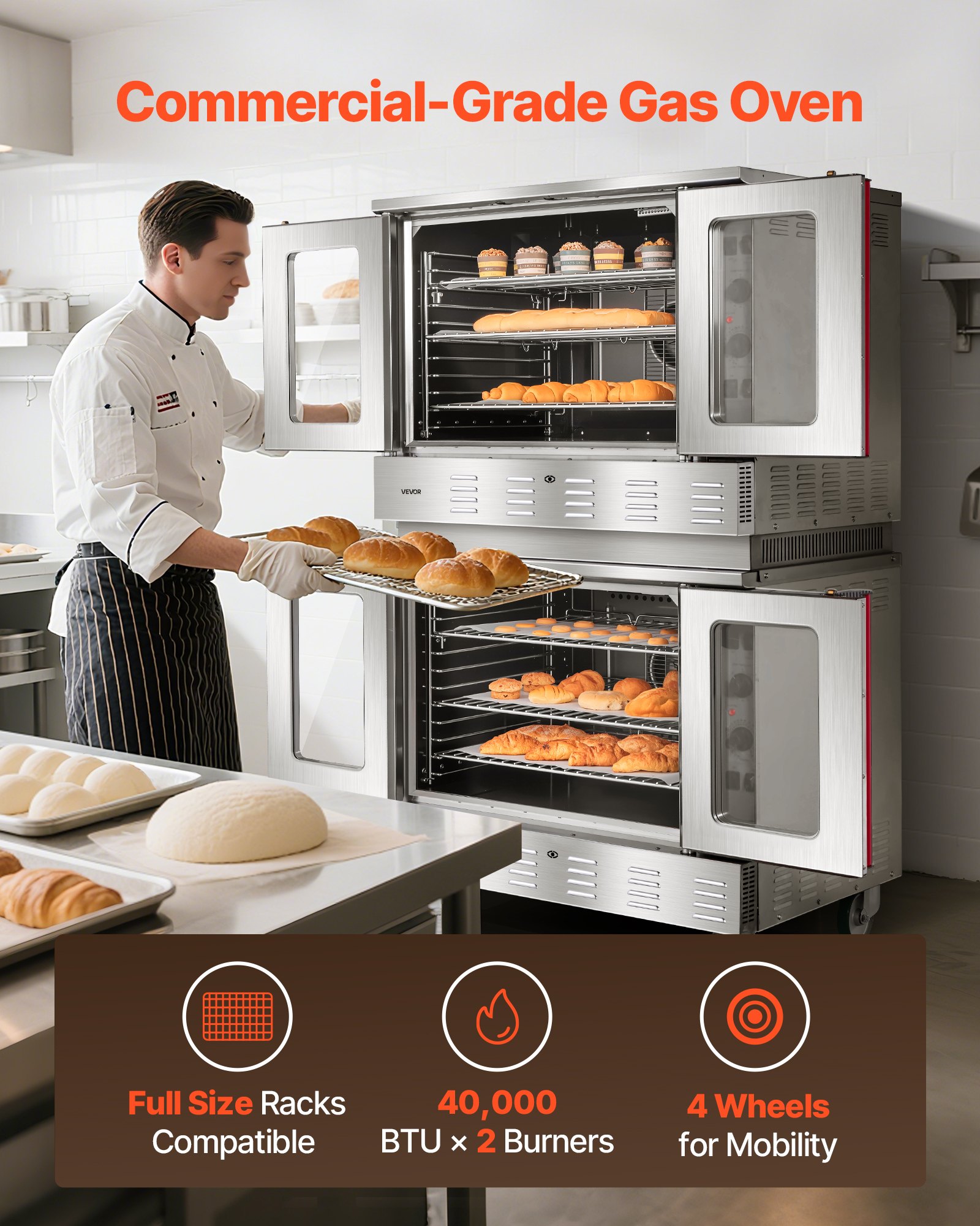 VEVOR Double Commercial Oven – 14 cu.ft, 40,000 BTU x2
