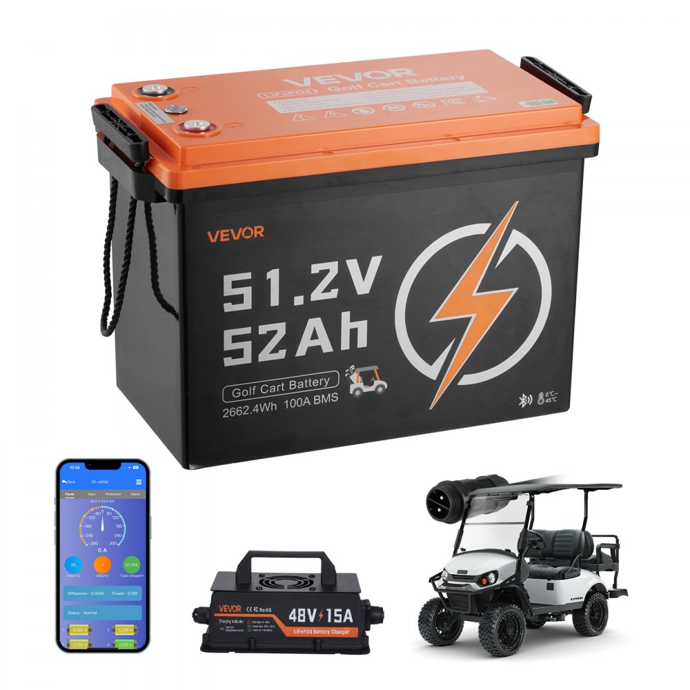 VEVOR 48V Lithium Golf Cart Battery With Charger – 52Ah, LFP