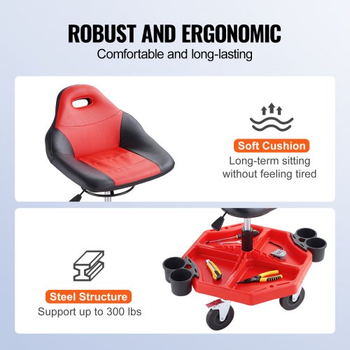 VEVOR Rolling Garage Stool 300LBS Adjustable Mechanic Work Shop Seat w ...
