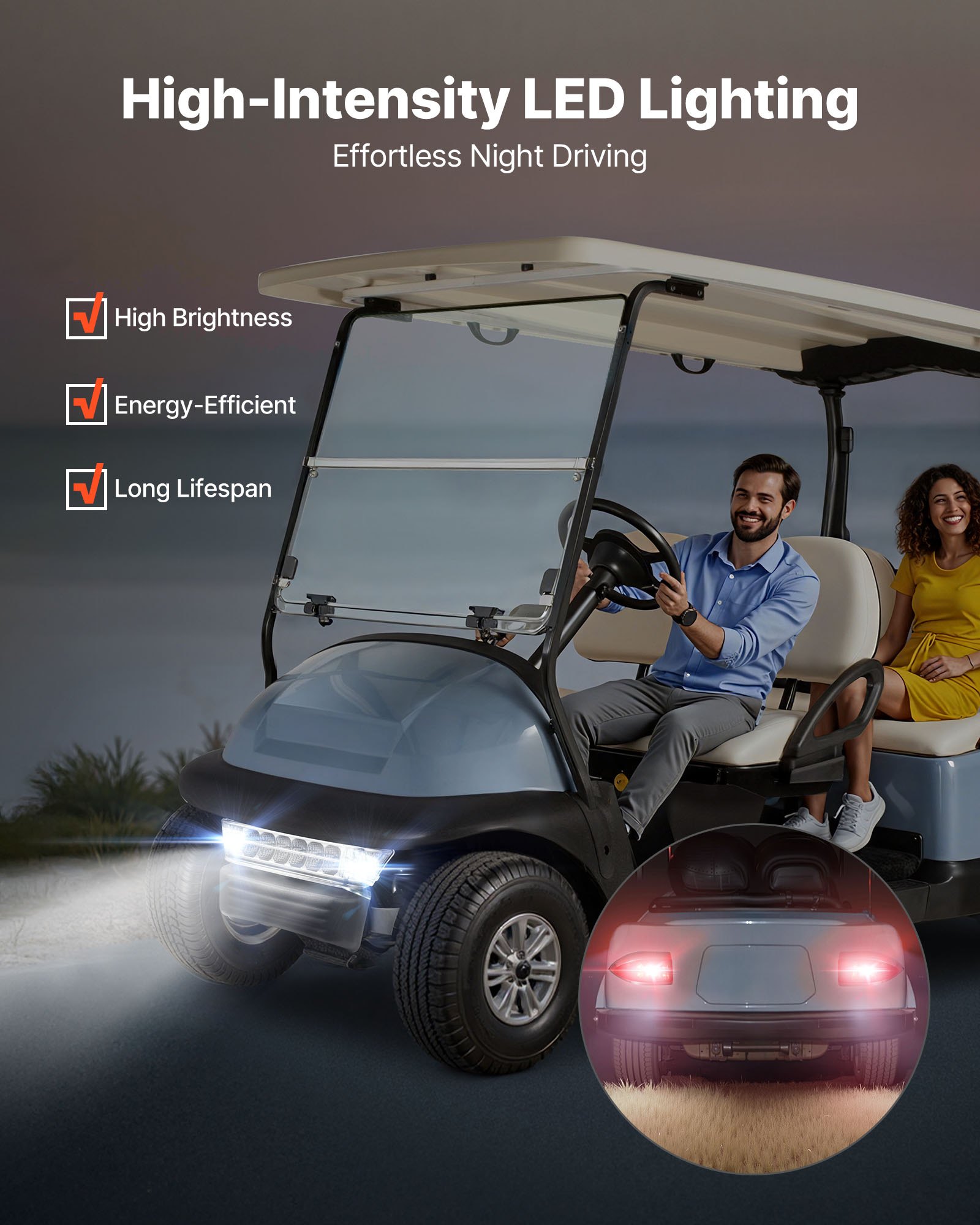 VEVOR LED Golf Cart Headlights – 12V Kit, Club Car 2004-08