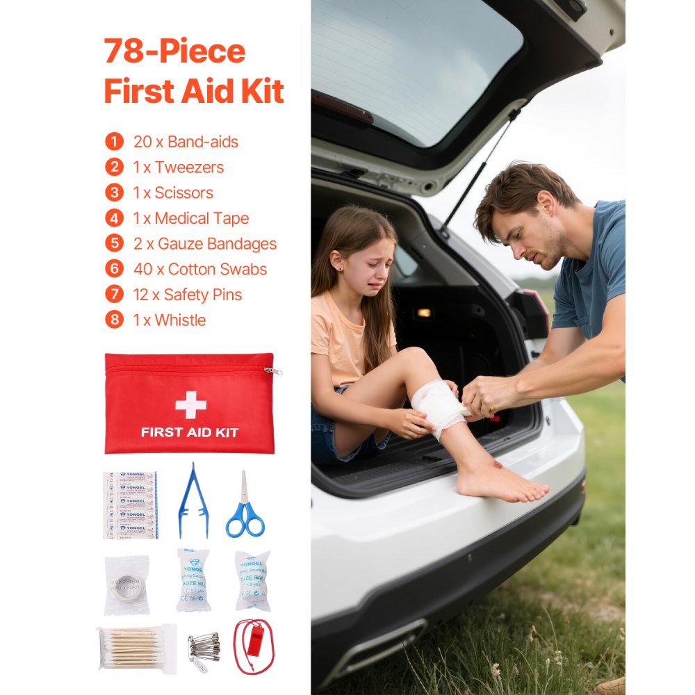 VEVOR Roadside Emergency Kit for Car – 31-Piece, 12 ft Cable