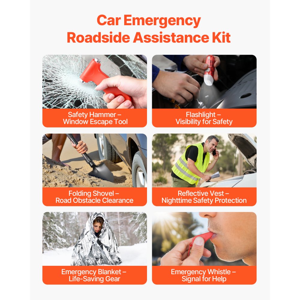 VEVOR Roadside Emergency Kit for Car – 31-Piece, 12 ft Cable