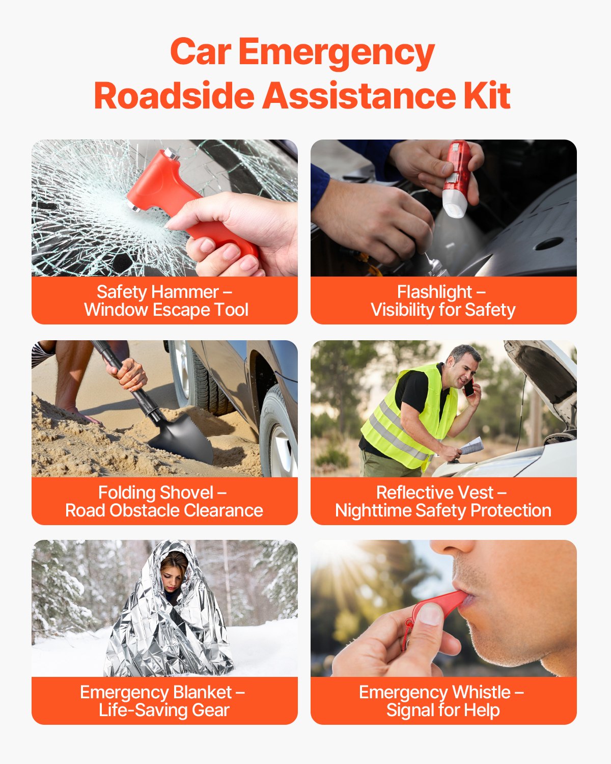 VEVOR Roadside Emergency Kit for Car – 31-Piece, 12 ft Cable