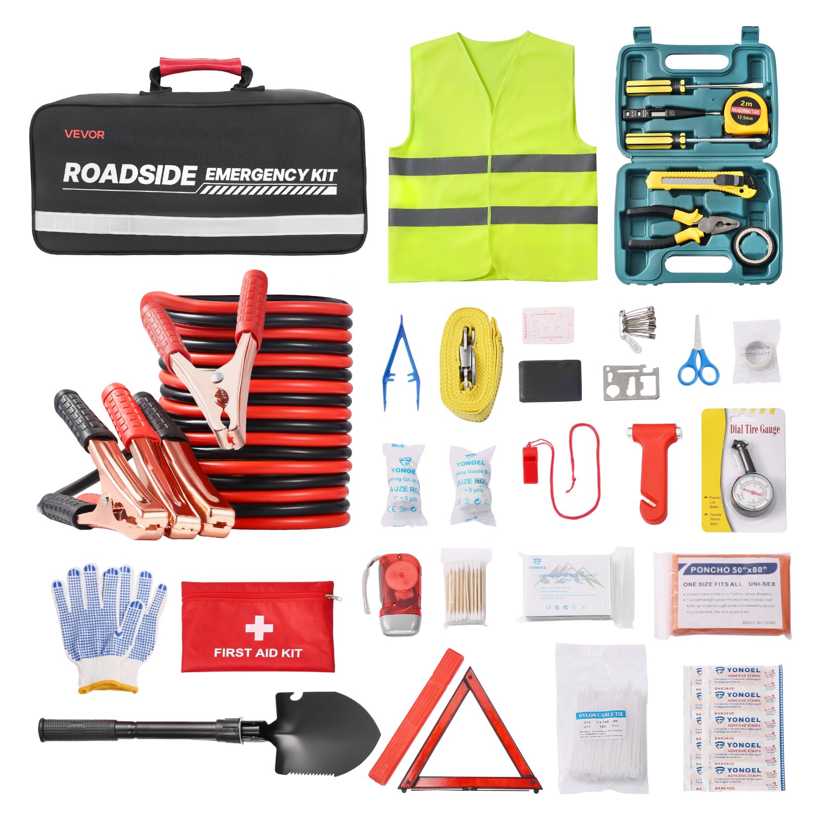 VEVOR Roadside Emergency Kit for Car – 31-Piece, 12 ft Cable