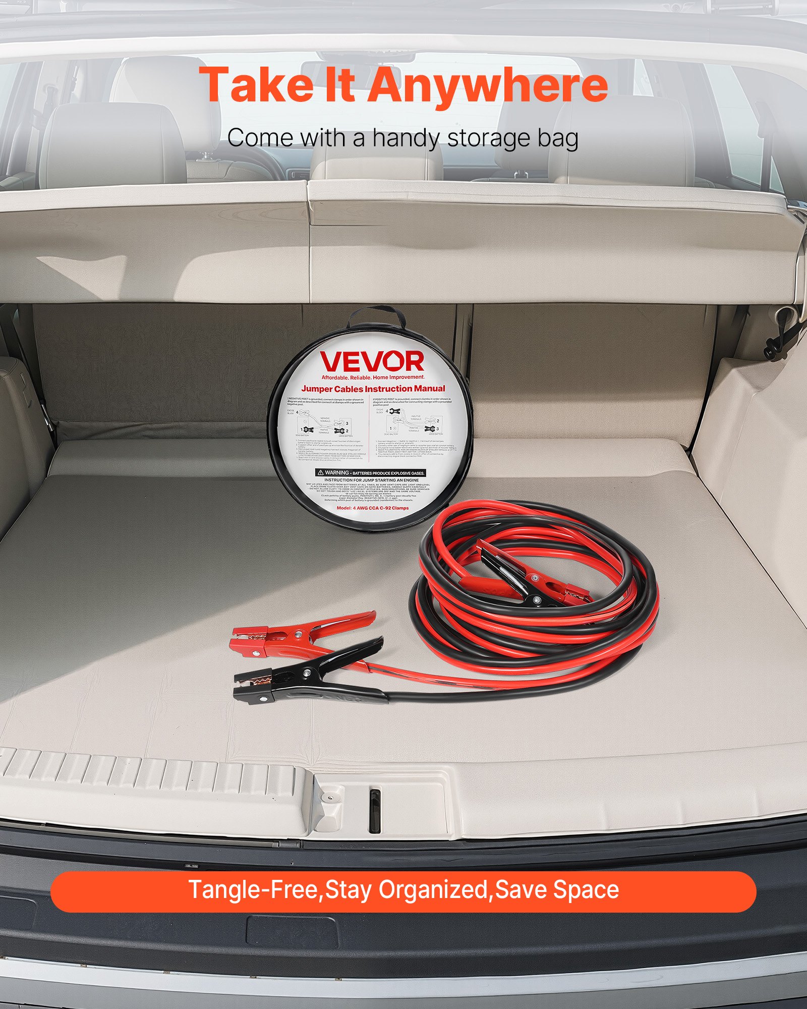 VEVOR Jumper Cables for Car Battery, 20 Feet, 4 Gauge Heavy Duty ...
