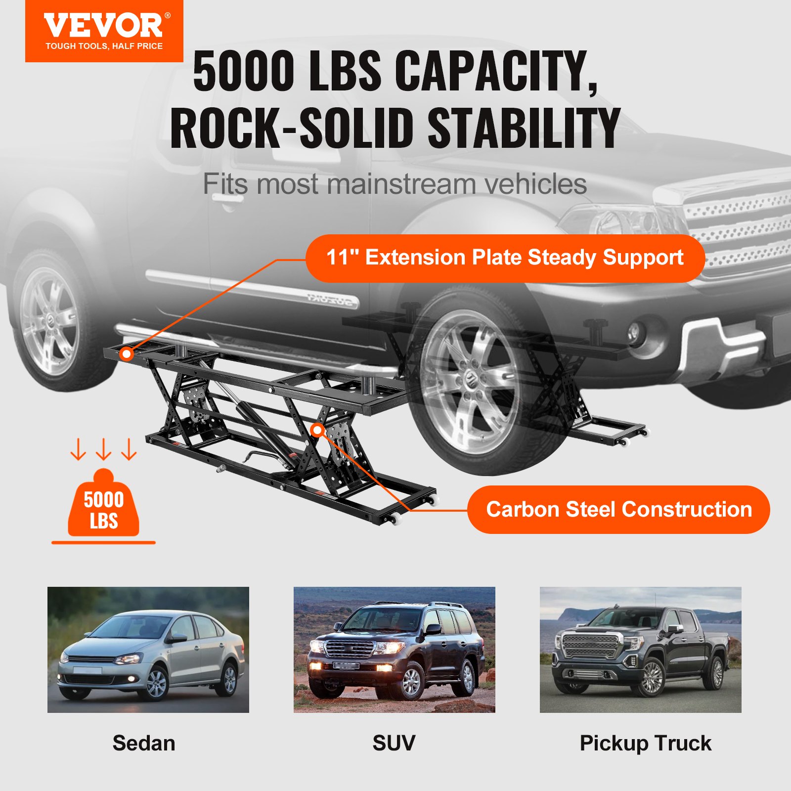 VEVOR Car Lift, 5,000 LBS Capacity Portable Car Lift, with Extended ...