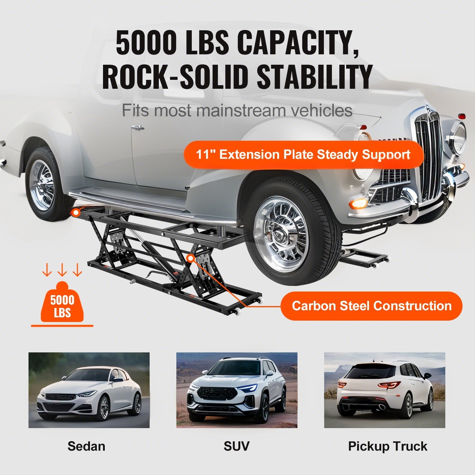 VEVOR Car Lift, 25.6" Max. Height, 5,000 LBS Capacity Portable Car Lift ...