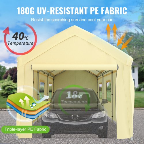 VEVOR Carport Canopy Car Canopy 10 x 20ft w/ 8 Legs Sidewalls Windows ...