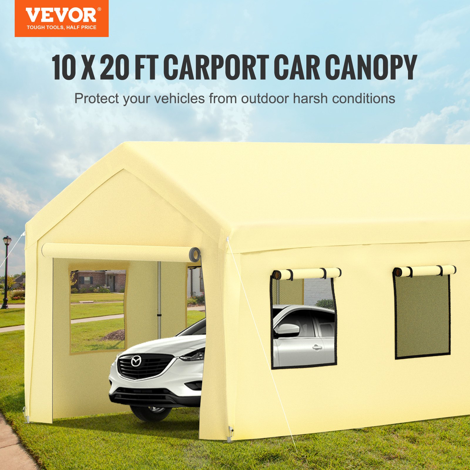 VEVOR Carport Canopy Car Canopy 10 x 20ft w/ 8 Legs Sidewalls Windows ...